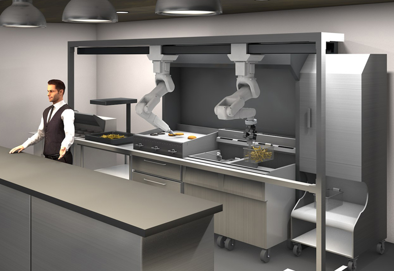 Fast food chains demand rail-mounted robot kitchen assistant